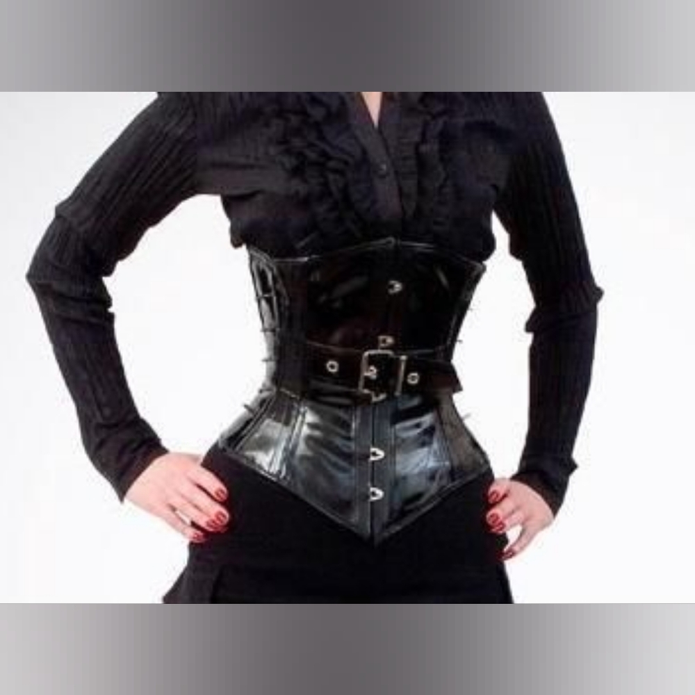 Velda Lauder Patent Leather Spiked Buckle Corset Sz 24 - Gem